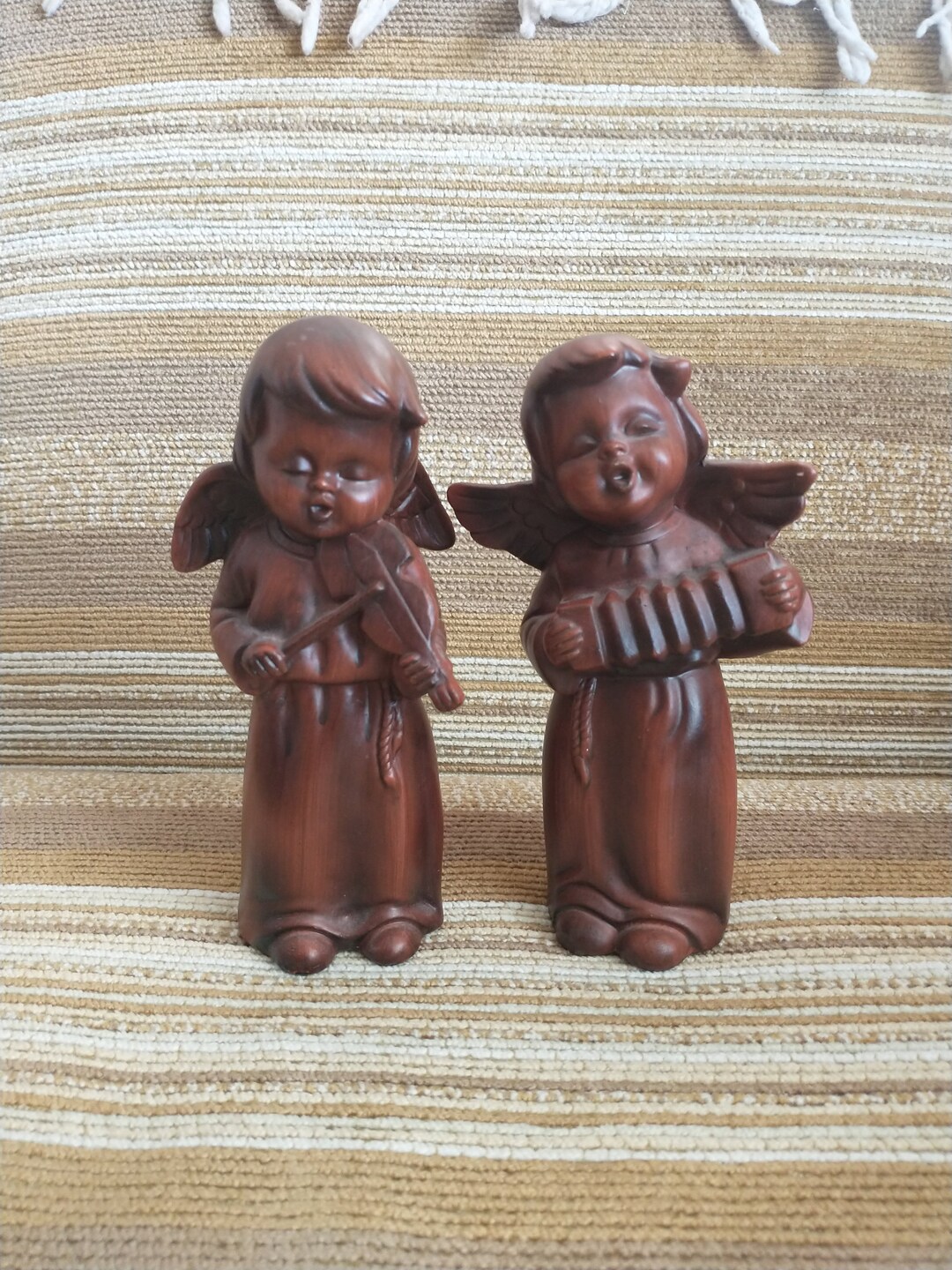 Wood-look Angel Pair Vintage Wooden Angel Decor 60s World Gift Hand ...
