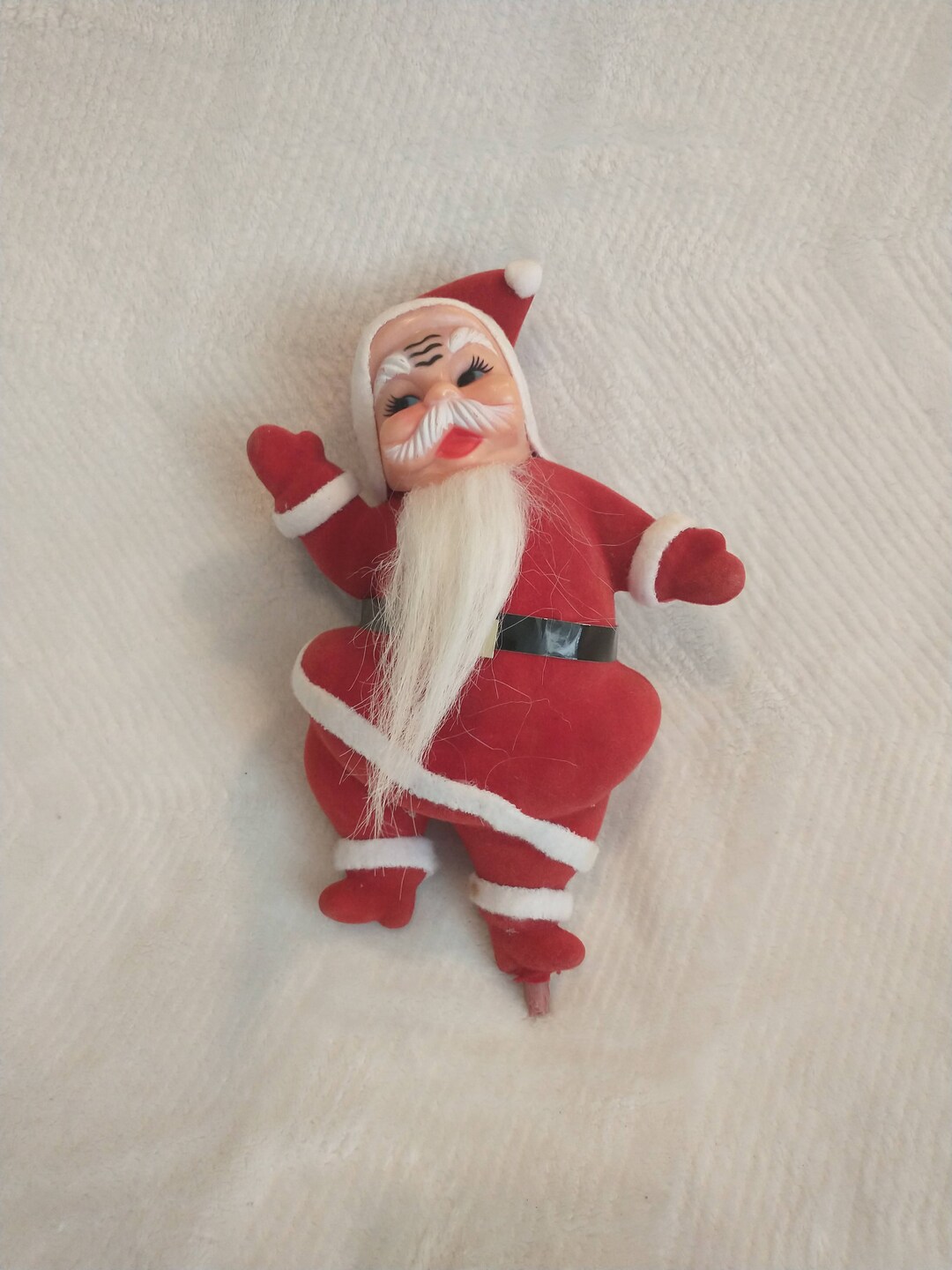 1960s Flocked Santa | Vintage Flocked Santa Figurine | Vintage Plastic ...