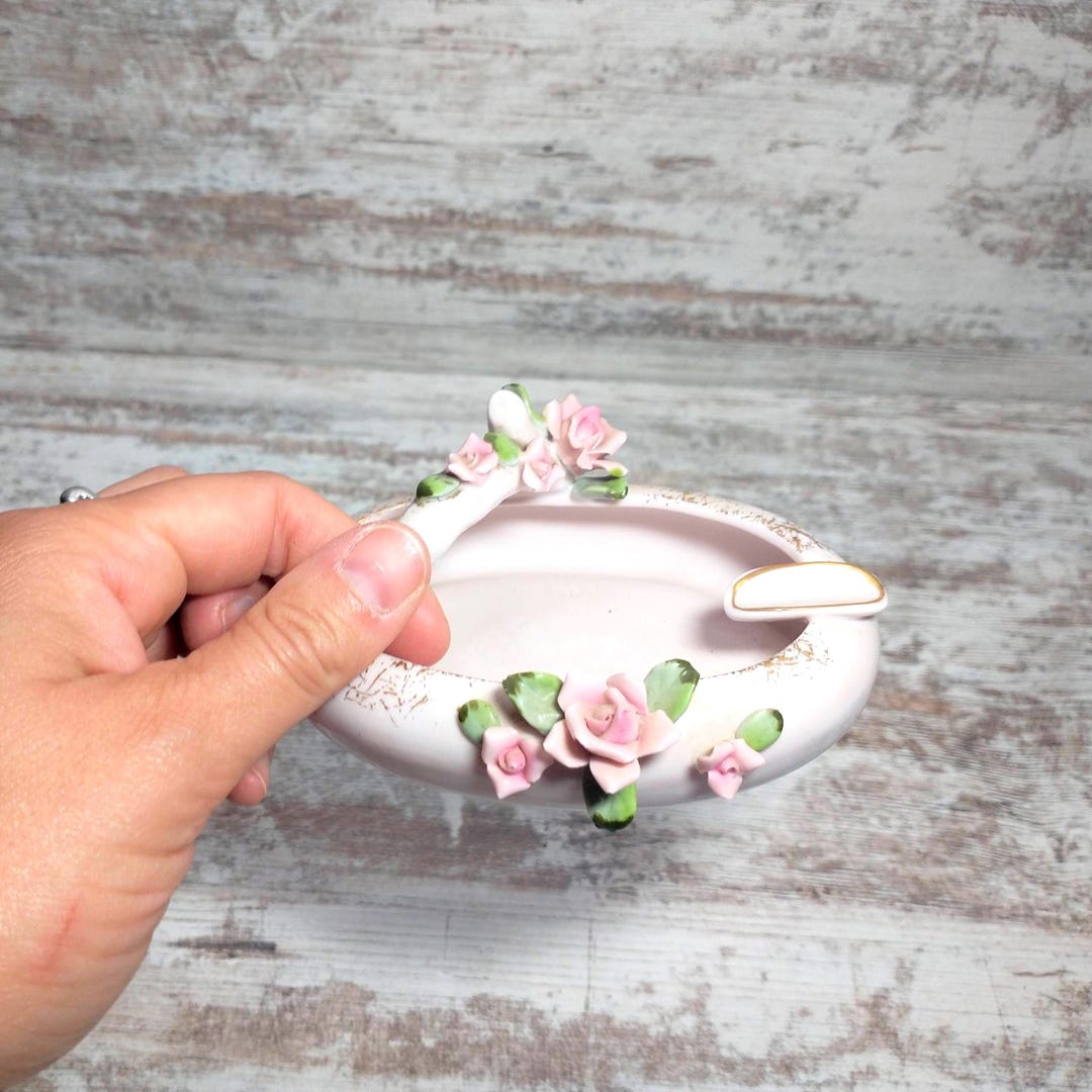 Vintage Lefton Rose Trinket Dish With Gold Detail - Etsy