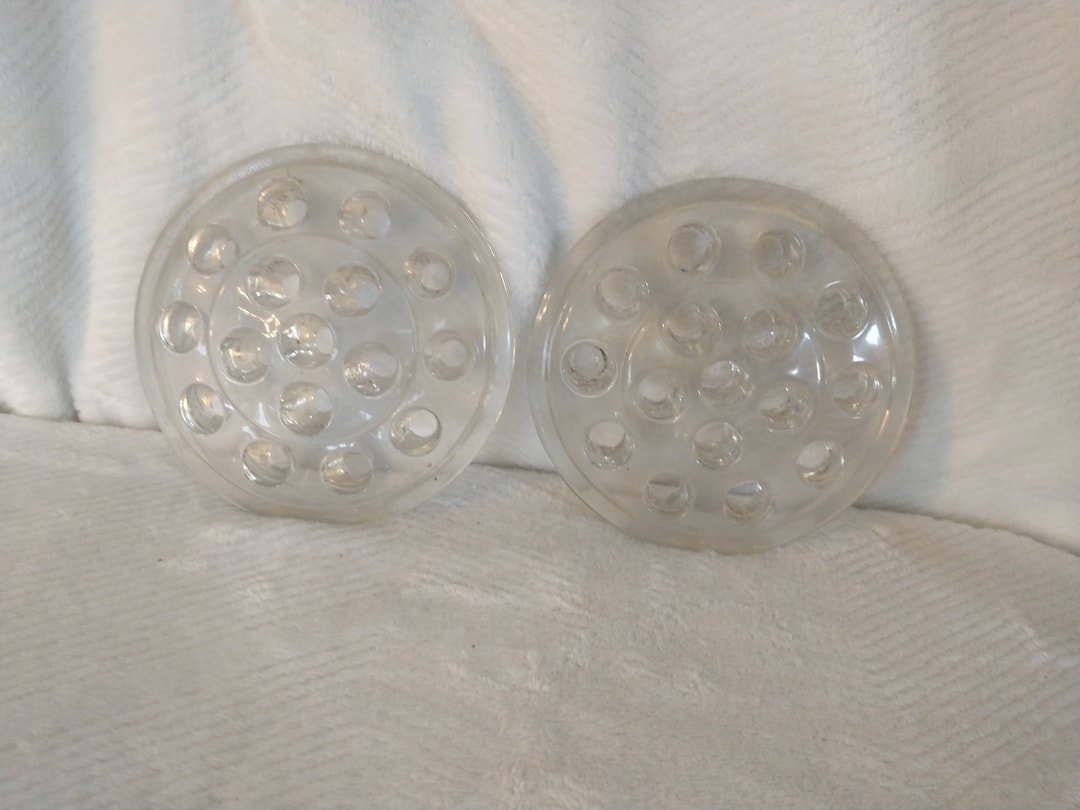 2 Clear Floral Frogs Vintage Glass Floral Frogs Clear Gold Glass Flower ...