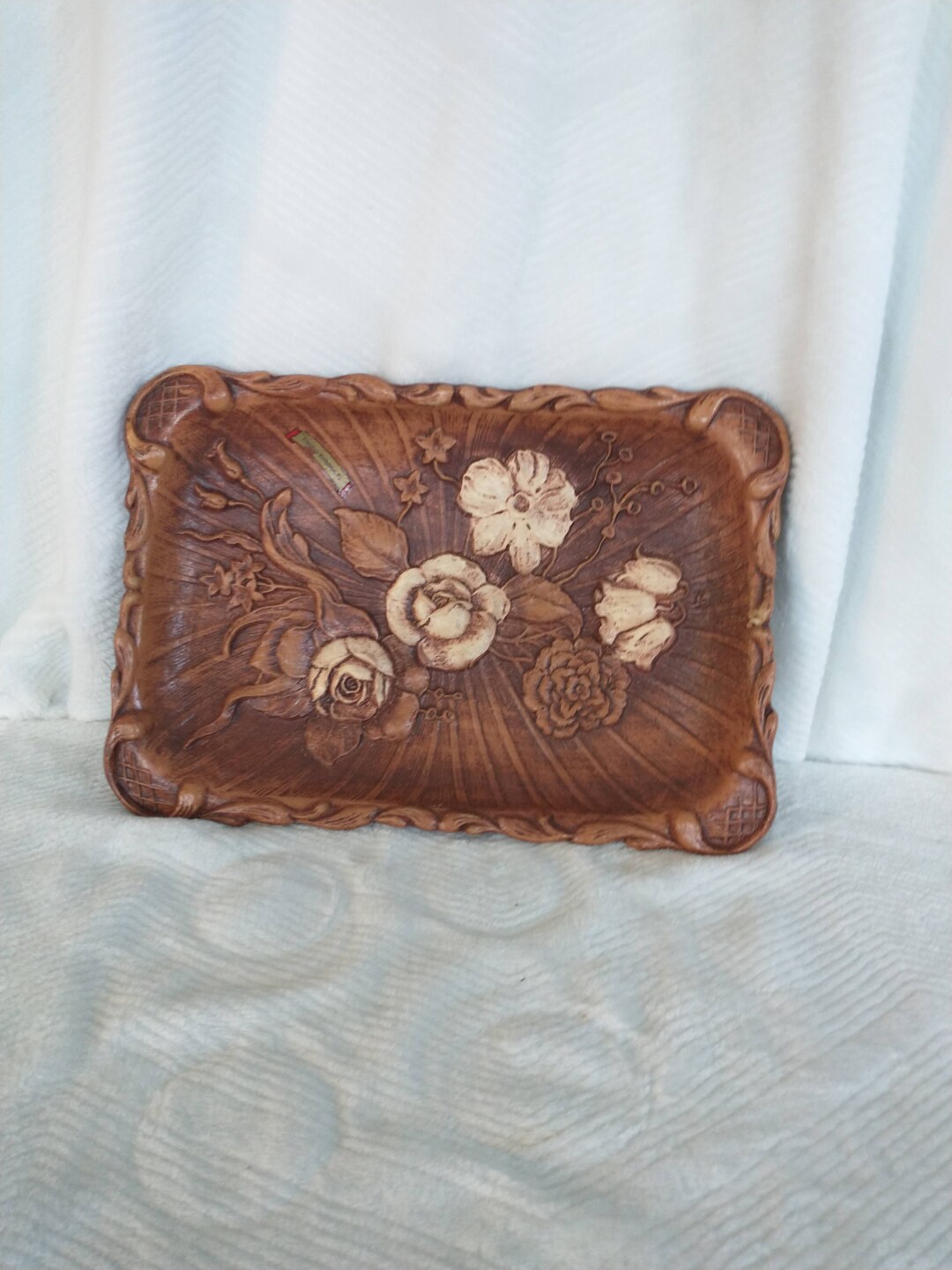 1970s Multiproducts Inc Tray | Wood-look Plastic Serving Tray W/ White ...