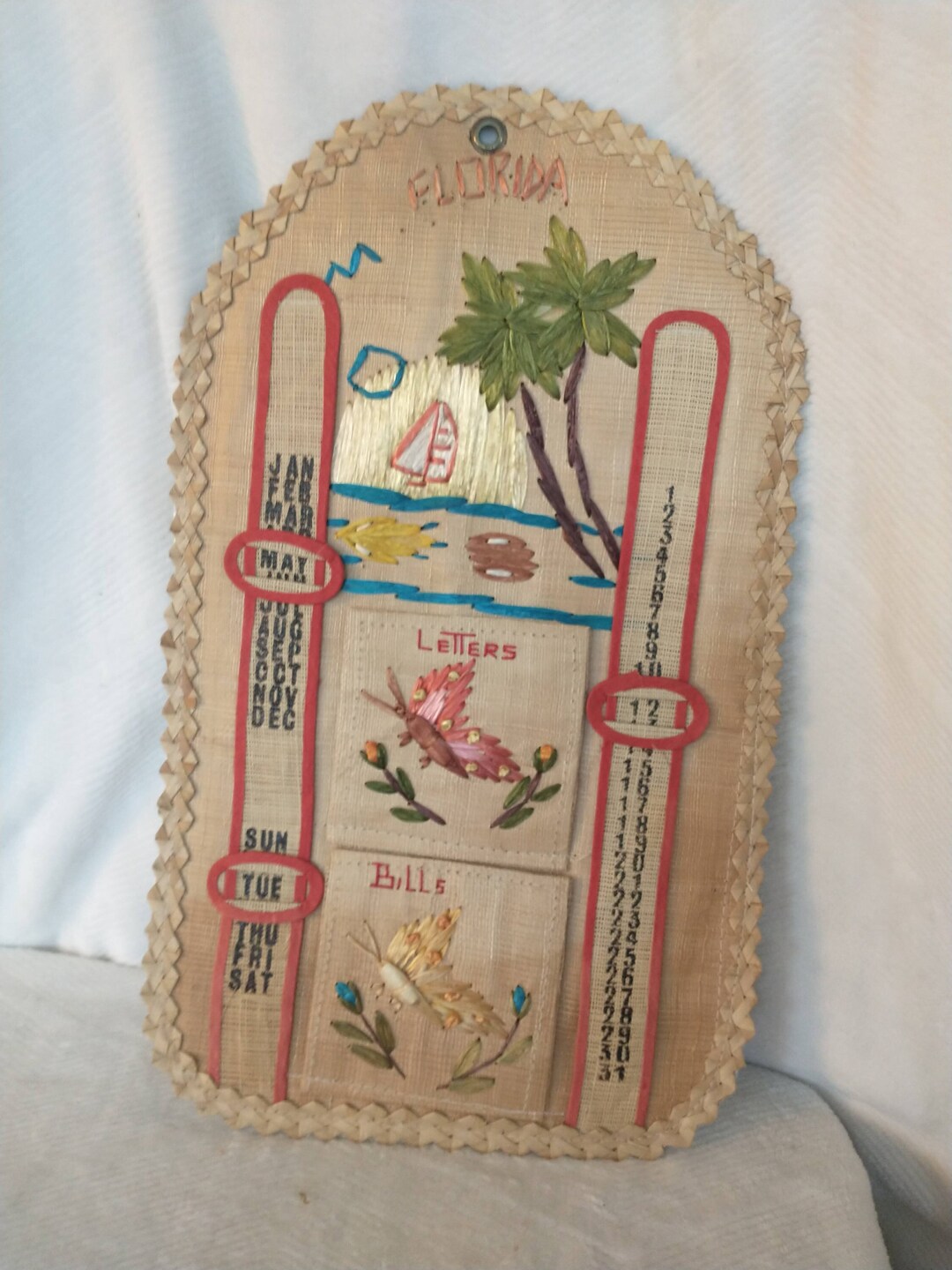 Wicker Tropical Mail Sorter Vintage Wall Mail Sorter W/ Calendar Wicker ...