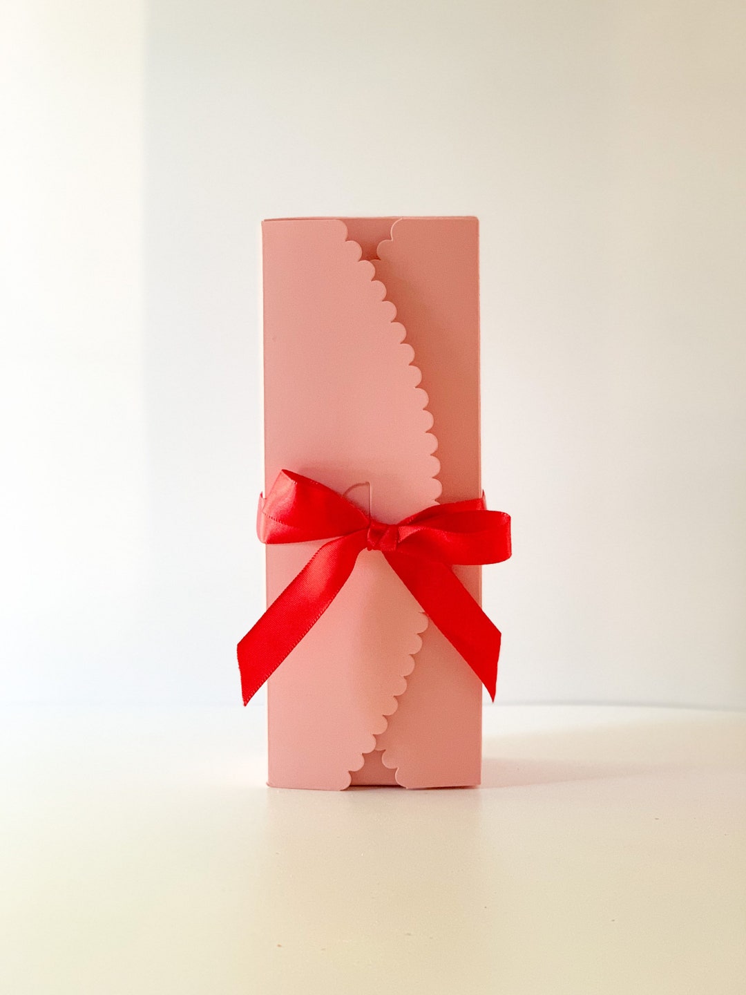 10 Small Scalloped Pink Boxes With Red Satin Ribbons, Mother's Day Gift ...