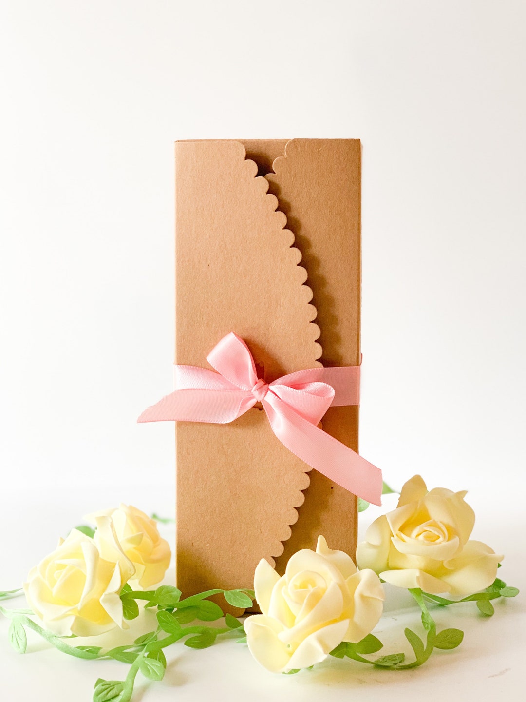 Kraft Brown Scalloped Gift Boxes With Pink Satin Ribbons (set of 10) - Etsy