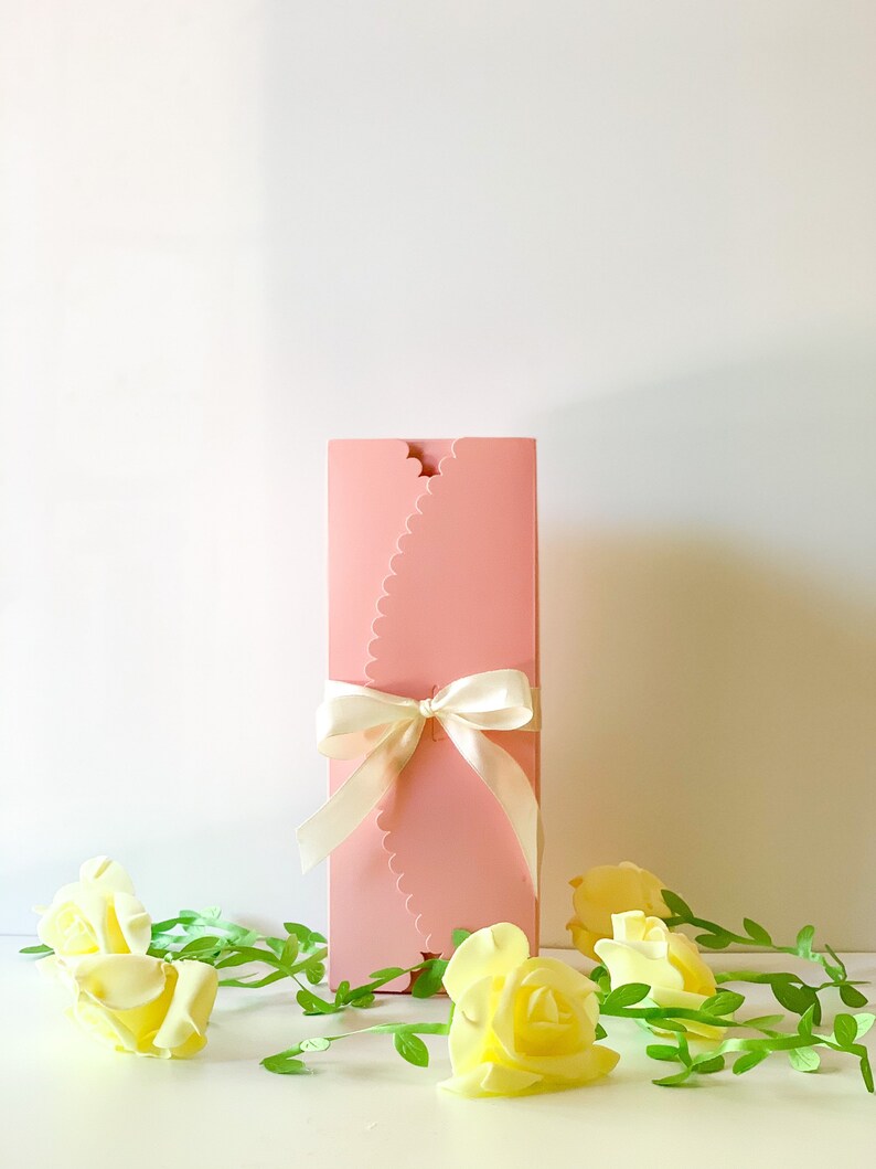 10 Small Scalloped Pink Bakery Boxes With Ivory Ribbons, Pink Biscuit ...
