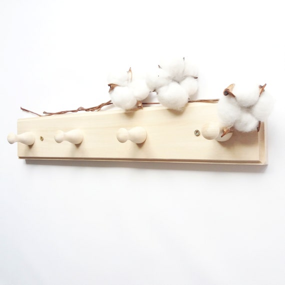 Wooden peg rack 4 hook Wooden hook rack Modern coat rack | Etsy