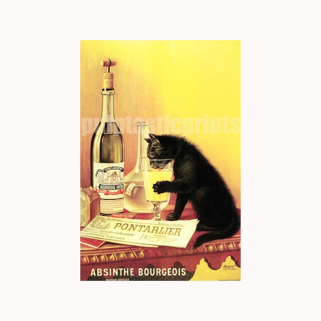 Cat Drinking Absinthe Bourgeois Vintage Ad — Repro of 1902 Absinthe Ad ...