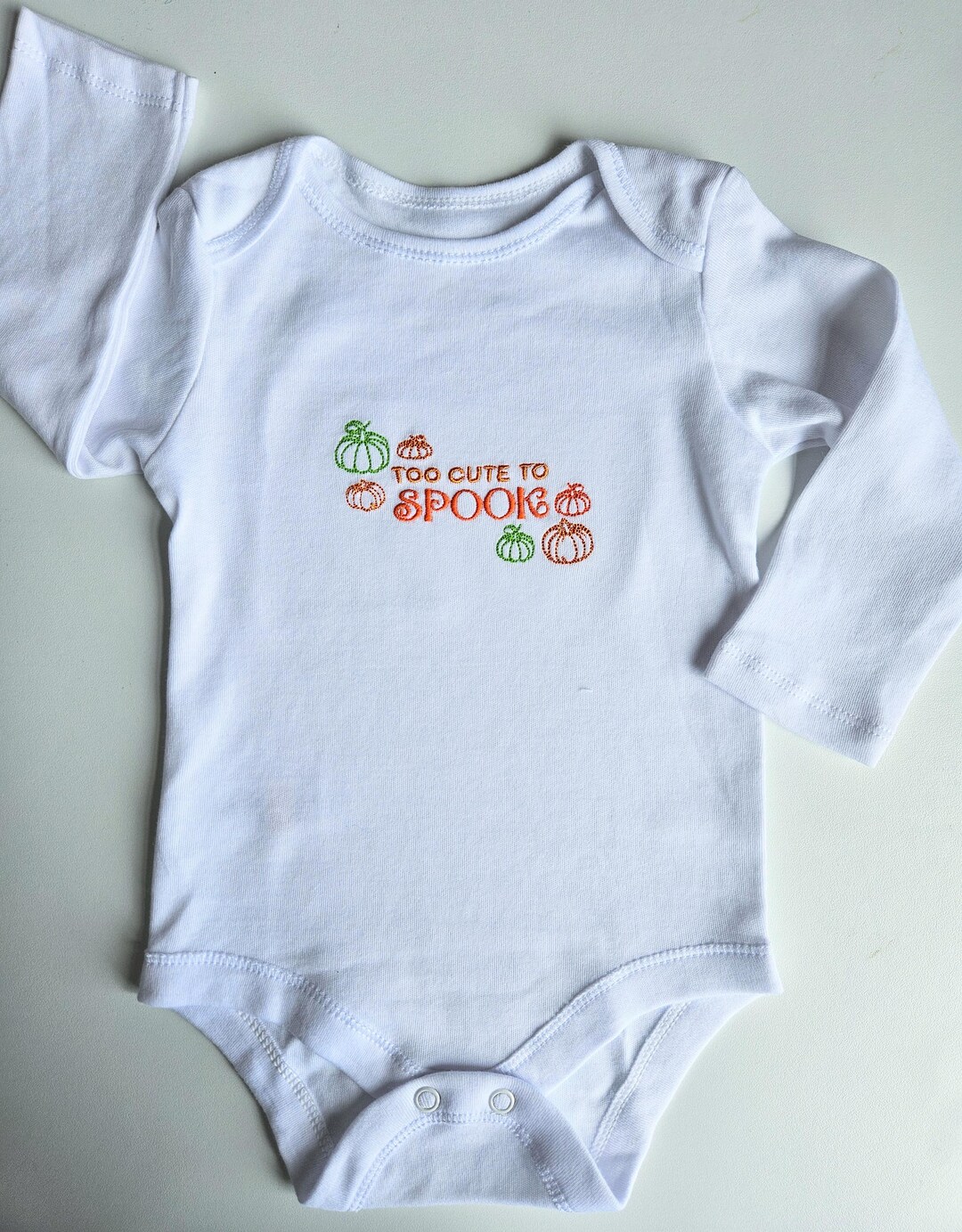 TOO CUTE to SPOOK Embroidered Baby Grow Organic White Cotton Halloween ...