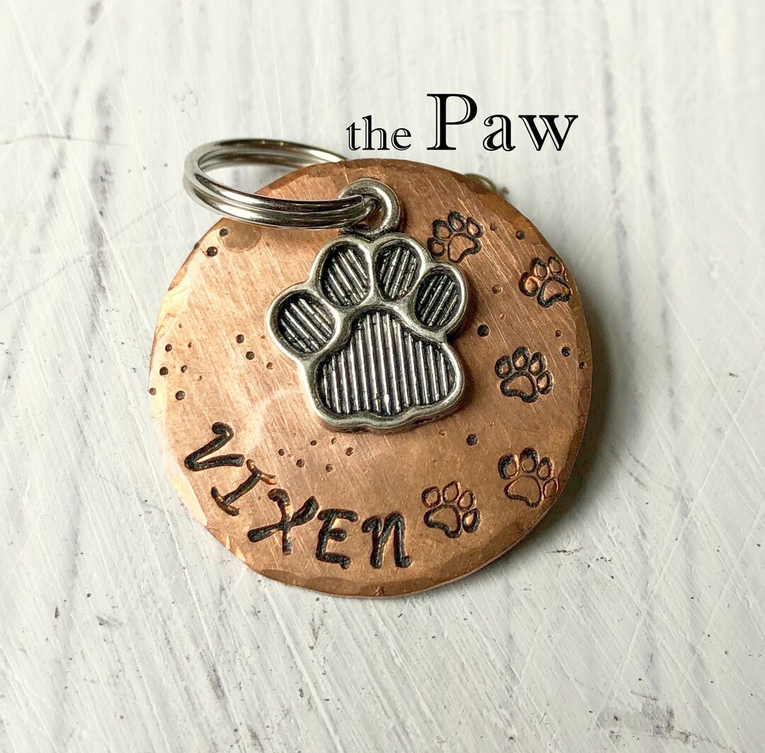 Paw Print Dog Name Tag, Dog ID Tag, Cat ID, Cat Tag, Copper Dog Tag ...