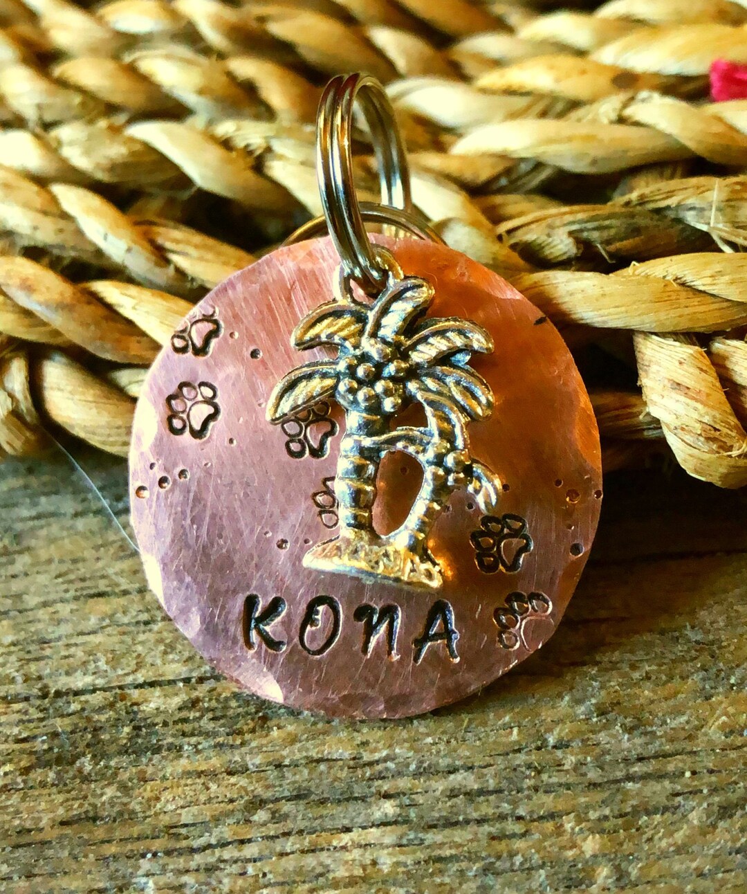 Dog Collar Tag, Small Dog ID, Copper Dog Tag, Island Theme, Beach, Cat ...