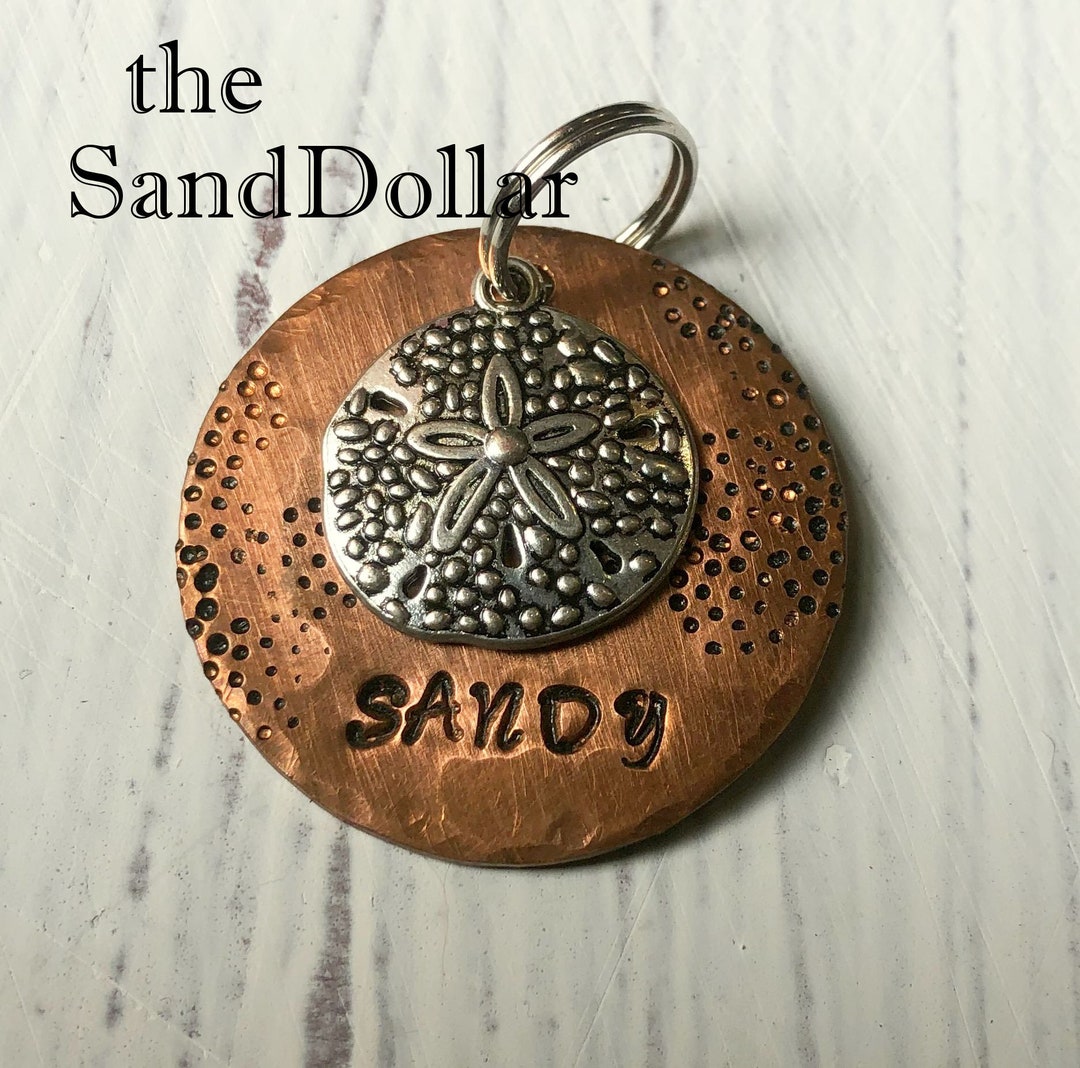 No Jingle! Sand Dollar Dog Tag, Dog Collar Tag, Seashell, Copper Dog ...
