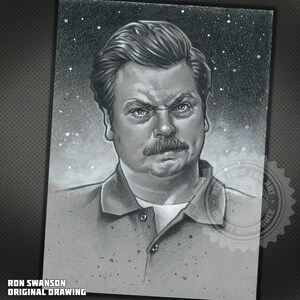 Ron Swanson - Original Portrait Art Drawing of Nick Offerman From Parks ...