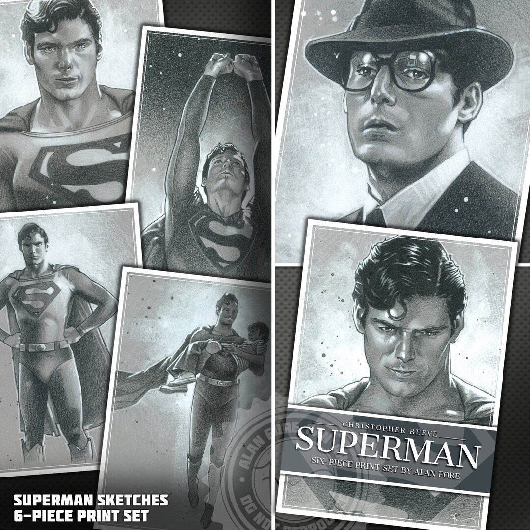 Christopher Reeve Superman Sketch Set: 6-piece Set of Portraits From ...