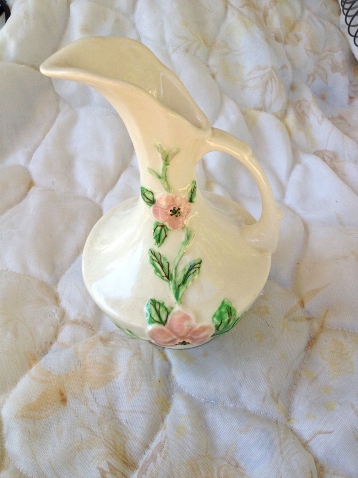 Hull Art Pottery Ewer Rosella White Pitcher/vase With Pink Dogwood ...