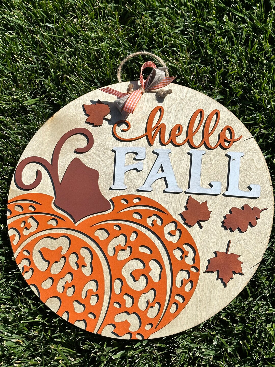 Hello Fall Door Hanger, Fall Pumpkin Welcome Sign, Autumn Door Decor ...