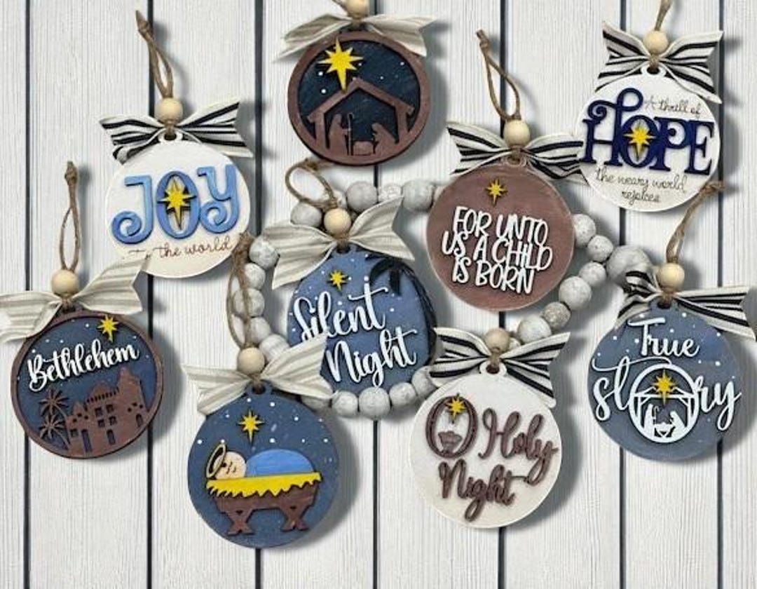 Nativity Ornaments, Set of 9 Wooden Ornaments, Nativity-themed ...