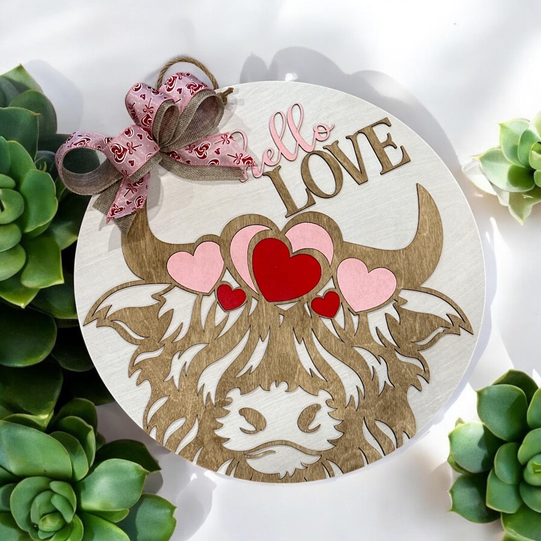 Highland Cow Valentine, Doorhanger, Highland Cow Hearts, Highland Cow ...