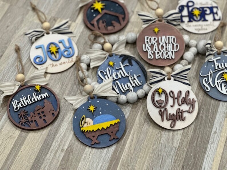Nativity Ornaments, Set of 9 Wooden Ornaments, Nativity-themed ...