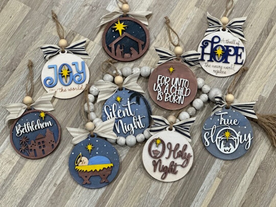 Nativity Ornaments, Set of 9 Wooden Ornaments, Nativity-themed ...