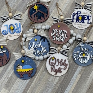 Nativity Ornaments, Set of 9 Wooden Ornaments, Nativity-themed ...