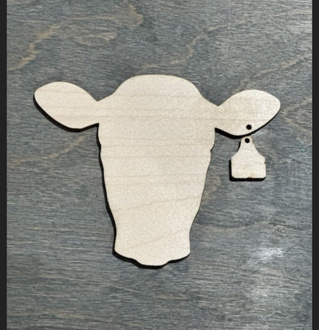 Cow Head W Ear Tag /DIY / Cow Head Wooden Car Charms / Unfinished / DIY ...