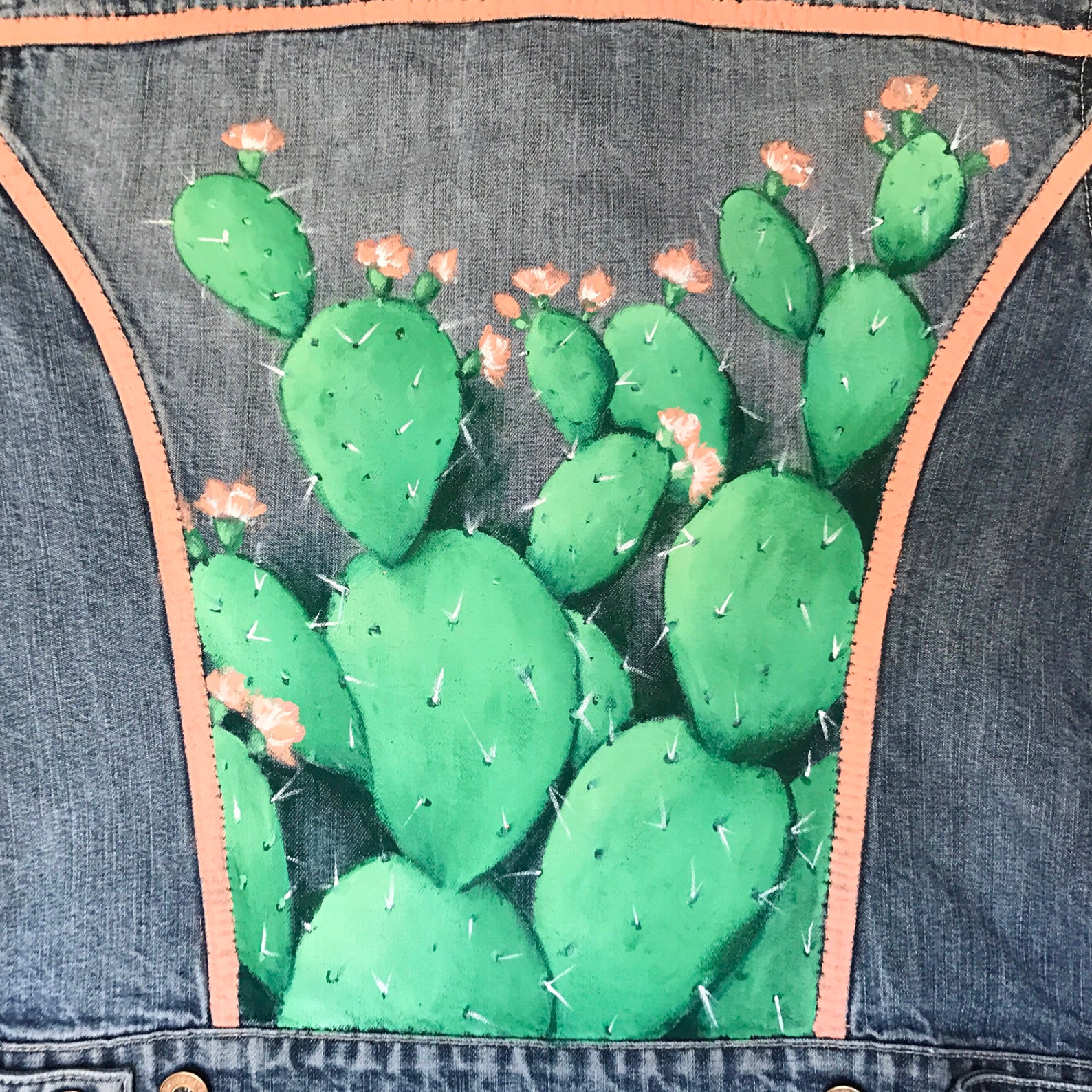 Hand Painted Denim Jacket cactus Flower - Etsy