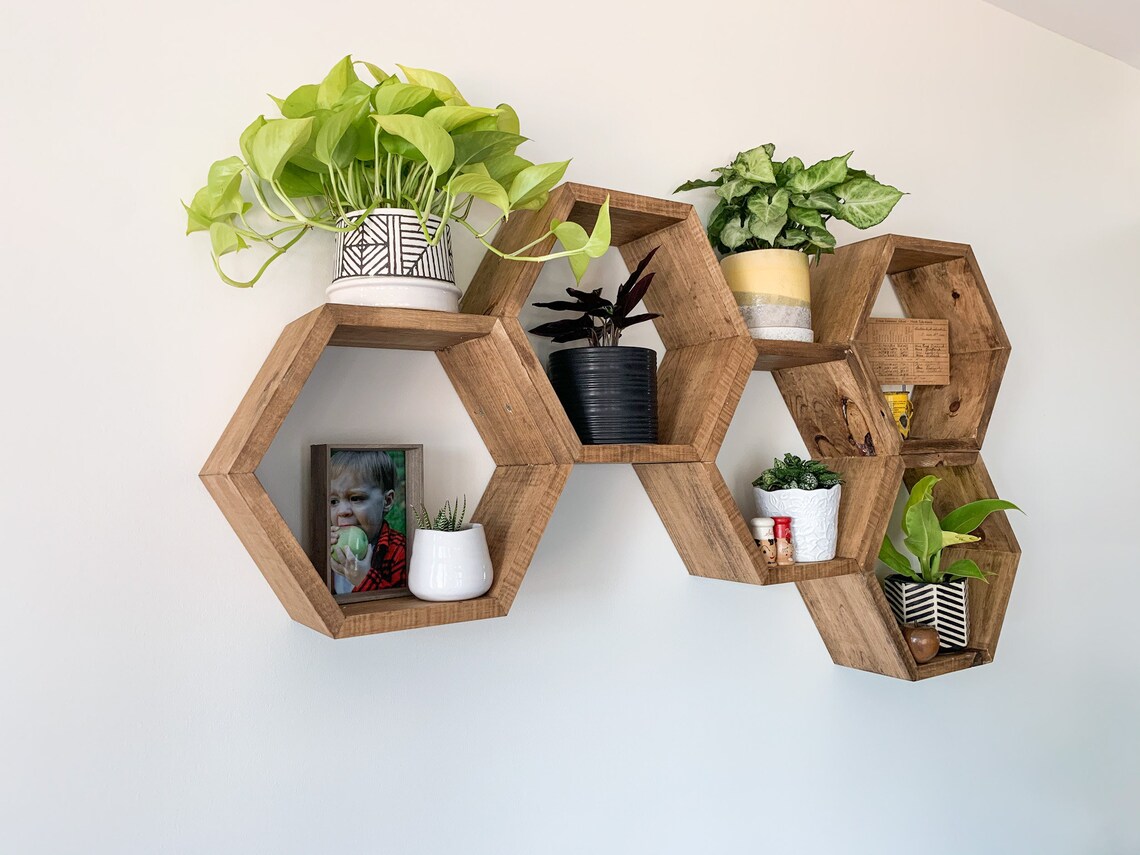 Plant Shelf, Hexagon Shelf, Honeycomb Shelf, Floating Hexagon Shelf ...