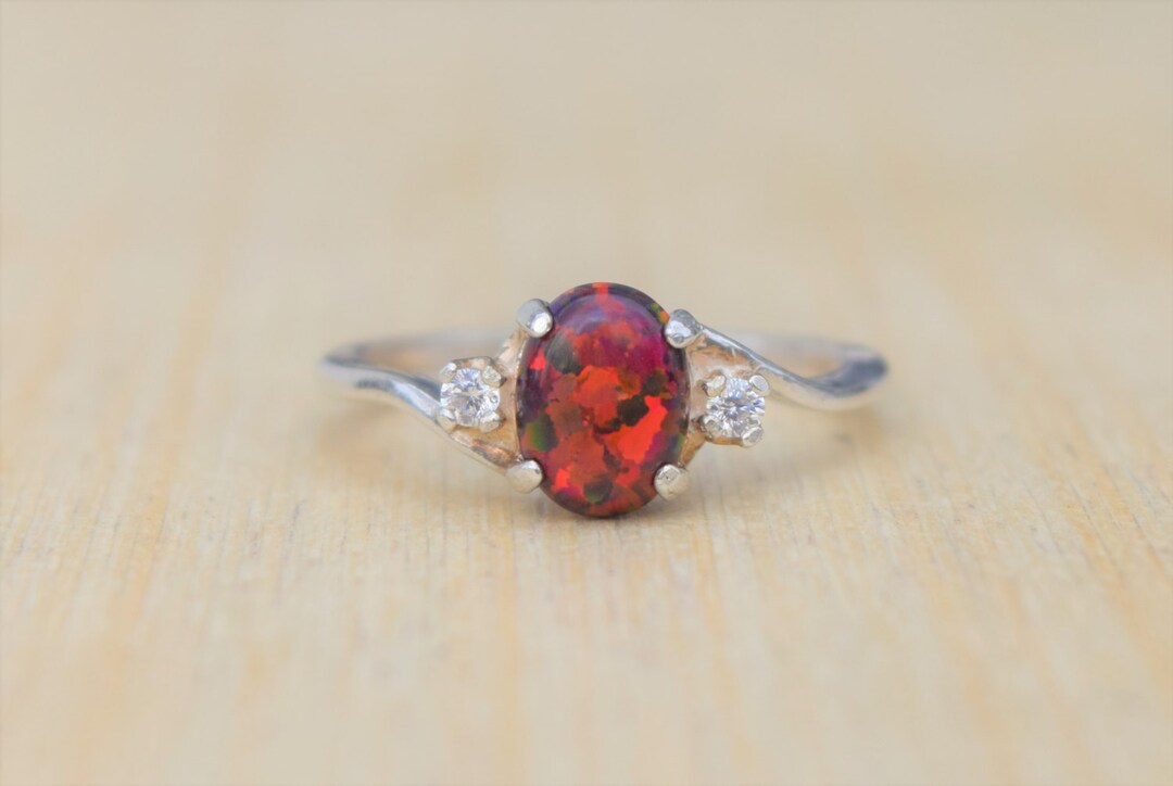 Fire Opal Ring, Red Opal Ring, Black Cherry Opal, Opal Ring, Silver ...