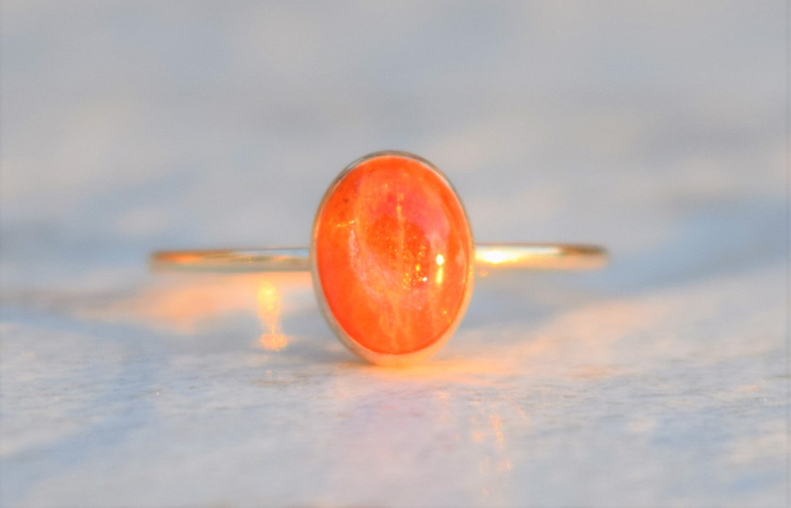 Sunstone Ring Orange Sunstone Gold Ring Delicate Gold Ring - Etsy