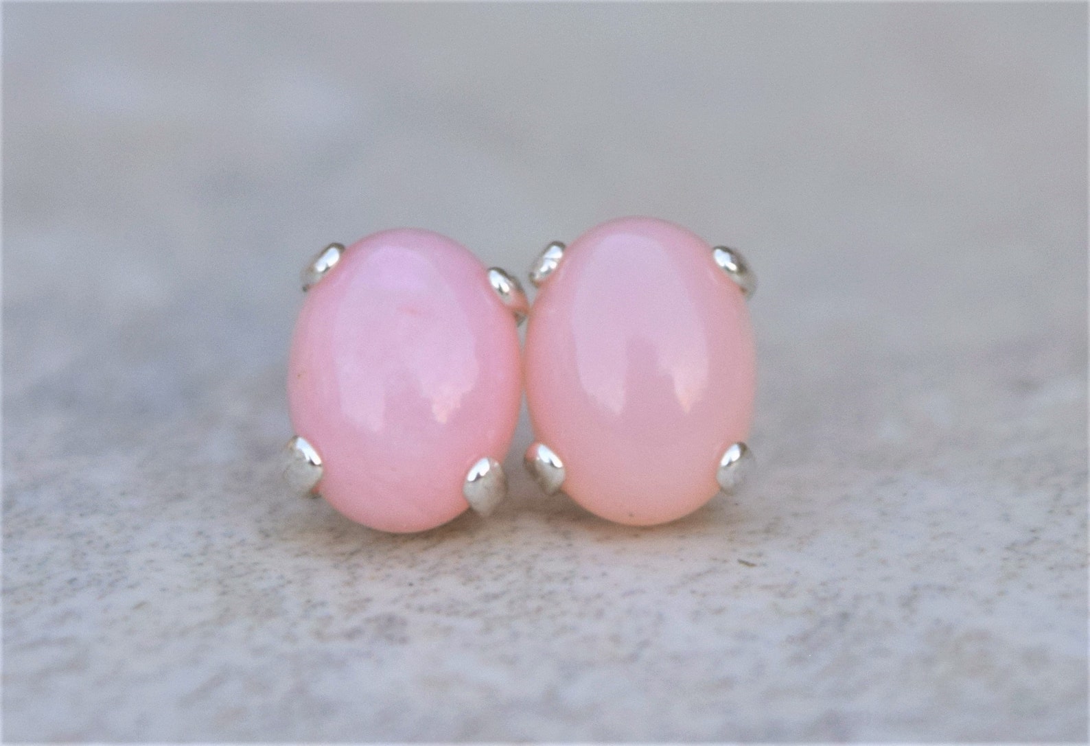 Genuine Pink Opal Earrings Sterling Silver Pink Opal Studs | Etsy