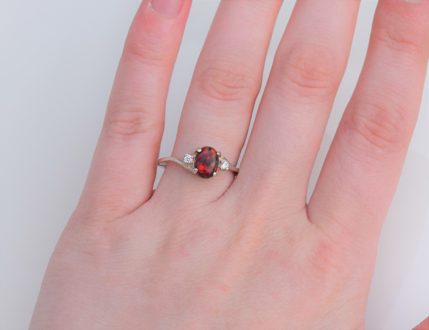 Fire Opal Ring Red Opal Ring Black Cherry Opal Opal Ring | Etsy