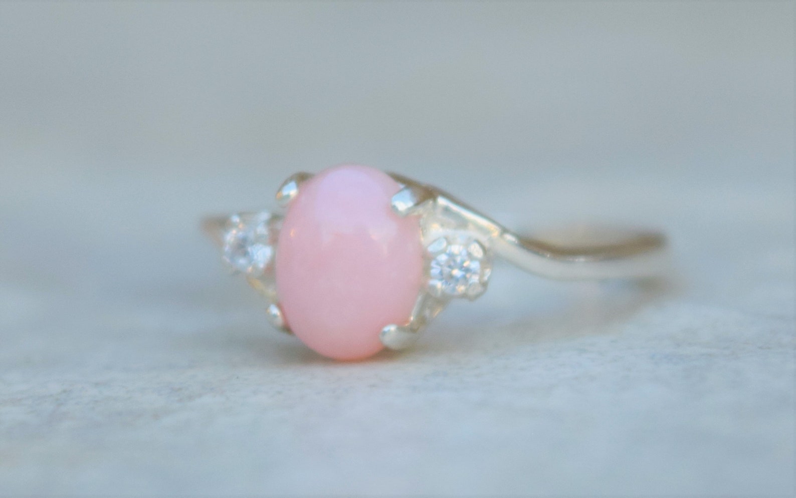Genuine Pink Opal Ring Pink Opal Ring Sterling Silver Opal | Etsy