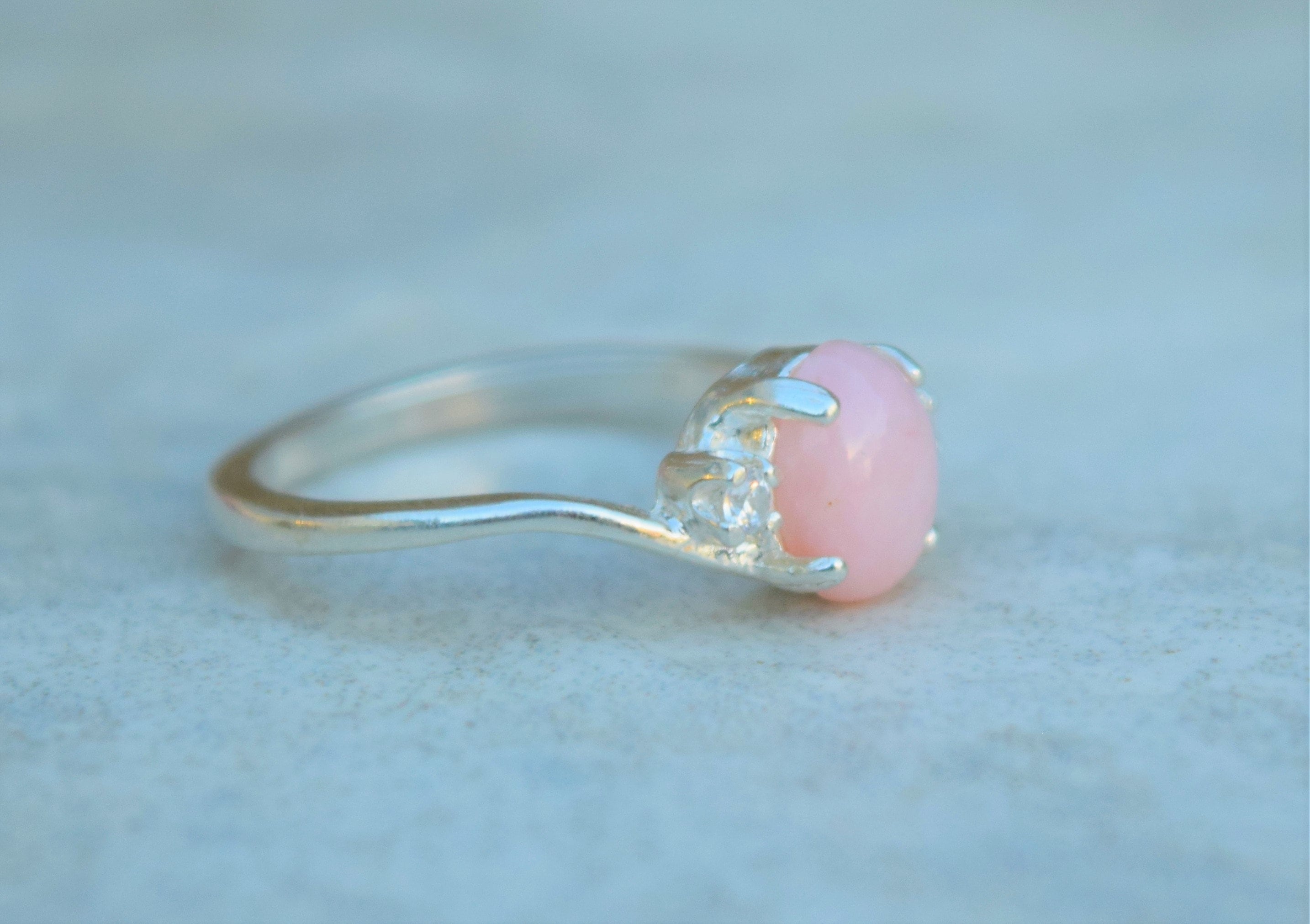 Genuine Pink Opal Ring, Pink Opal Ring, Sterling Silver Opal Ring ...