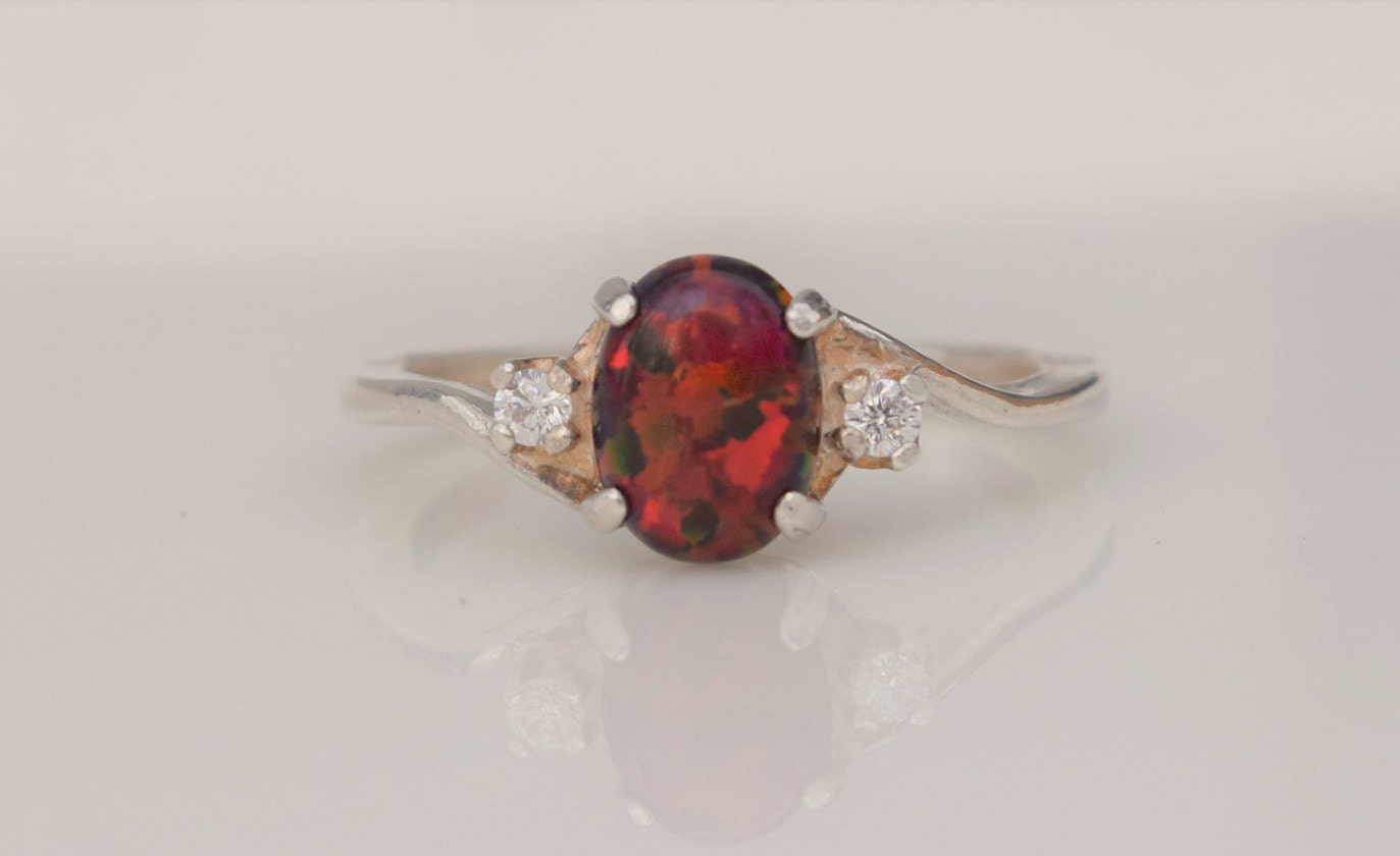 Fire Opal Ring Red Opal Ring Black Cherry Opal Opal Ring | Etsy