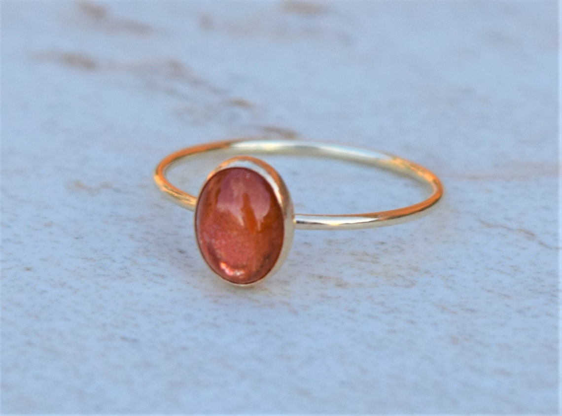Sunstone Ring Orange Sunstone Gold Ring Delicate Gold Ring - Etsy