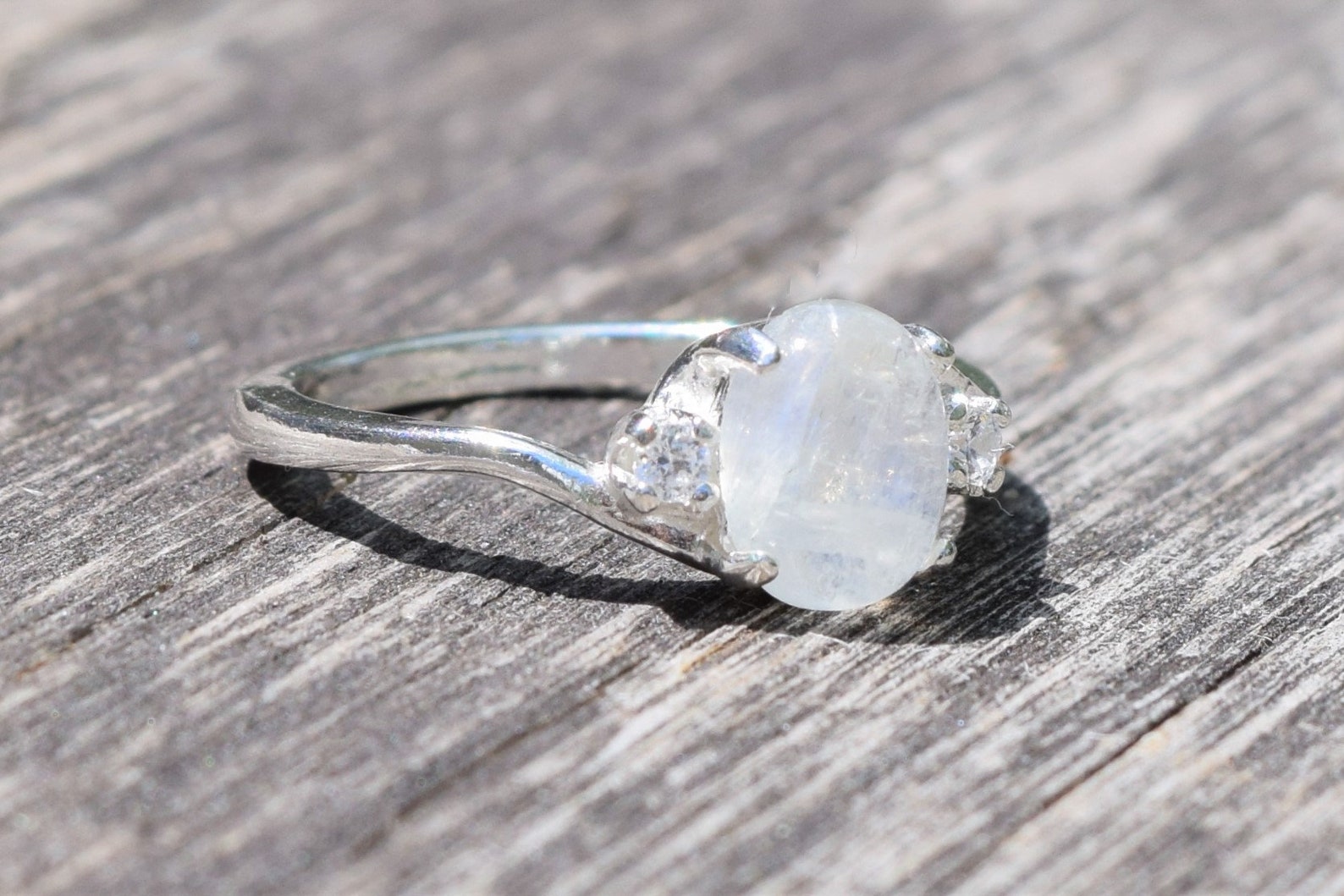 Moonstone Ring Genuine Moonstone Sterling Silver Rainbow - Etsy