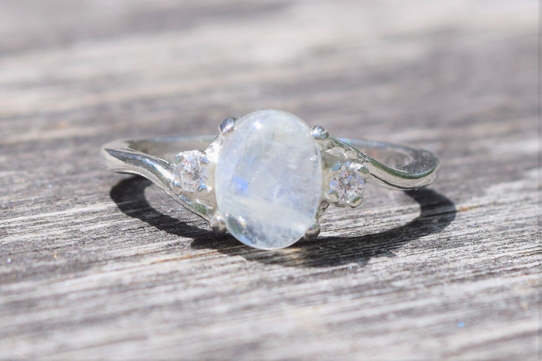 Moonstone Ring, Genuine Moonstone, Sterling Silver, Rainbow Moonstone ...