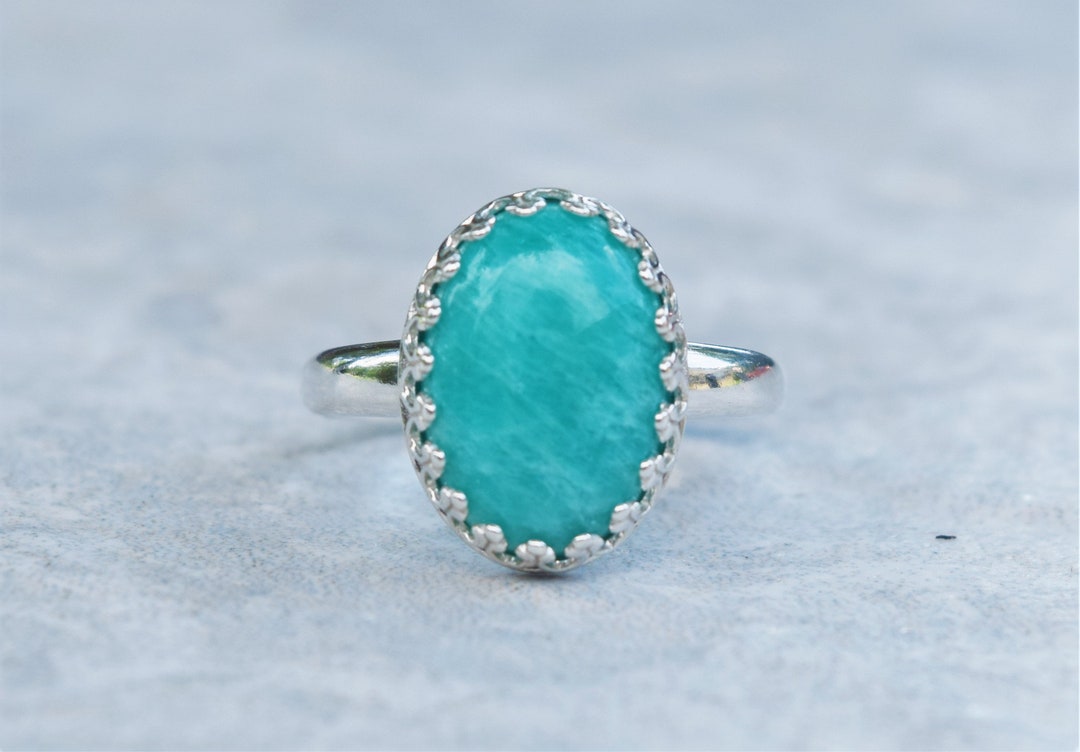 Amazonite Ring, Silver Amazonite Ring, Statement Ring, Turquoise Ring ...