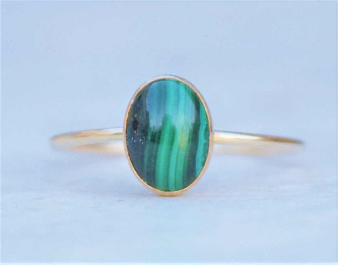 Malachite Ring, Gold Malachite Ring, Natural Gemstone, Genuine ...