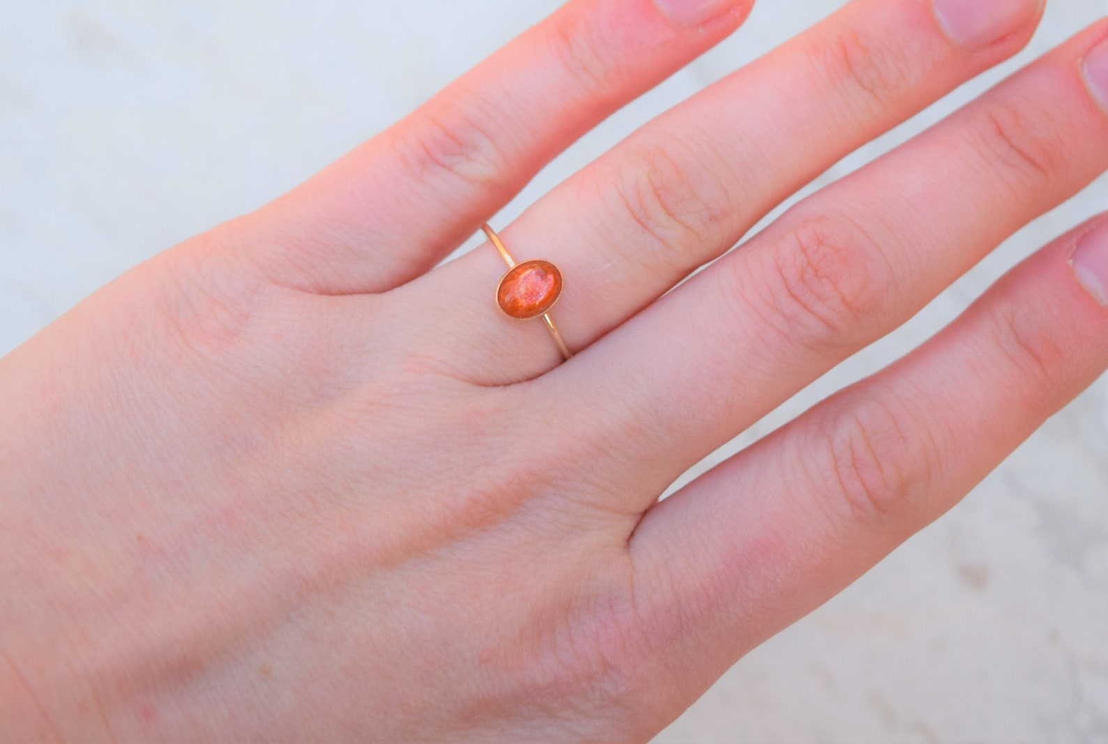 Sunstone Ring Orange Sunstone Gold Ring Delicate Gold Ring - Etsy