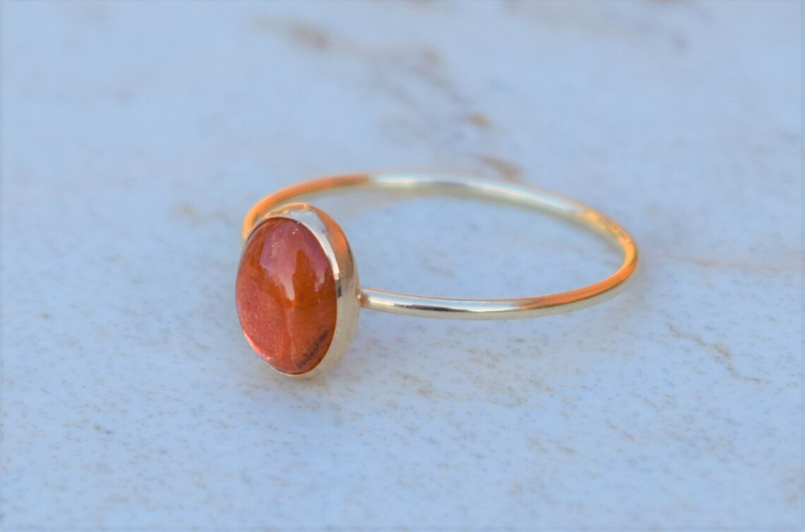Sunstone Ring Orange Sunstone Gold Ring Delicate Gold Ring - Etsy