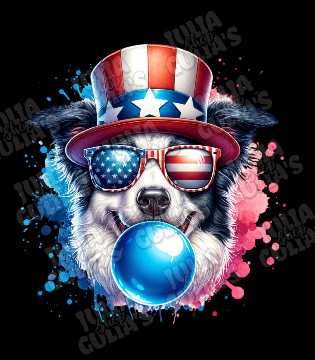 Border Collie PNG, 4th of July Border Collie, Dog Blowing Bubble ...