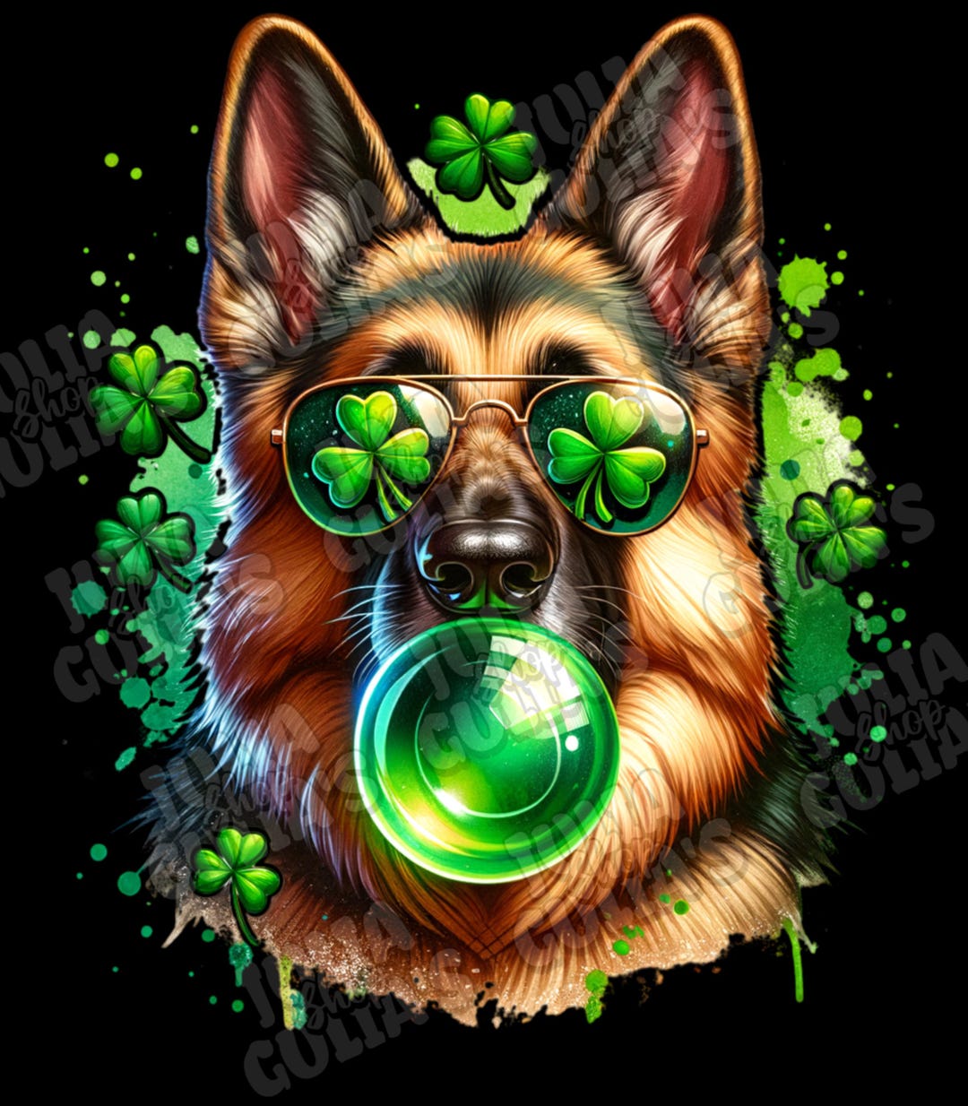 German Shepard PNG, St Patricks Day German Shepard, Dog Blowing Bubble ...