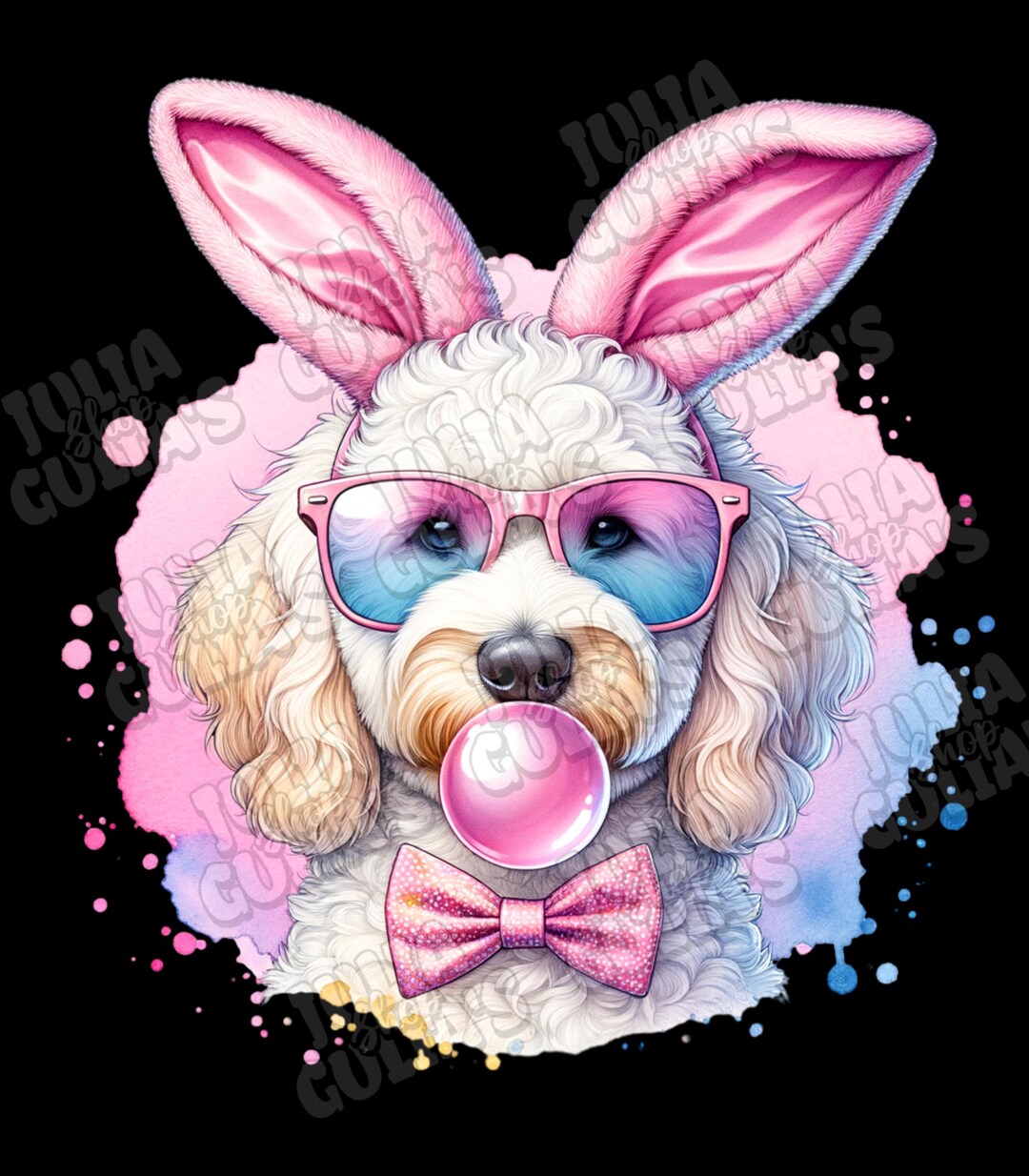 Goldendoodle PNG, Easter Goldendoodle, Dog Blowing Bubble, Goldendoodle ...