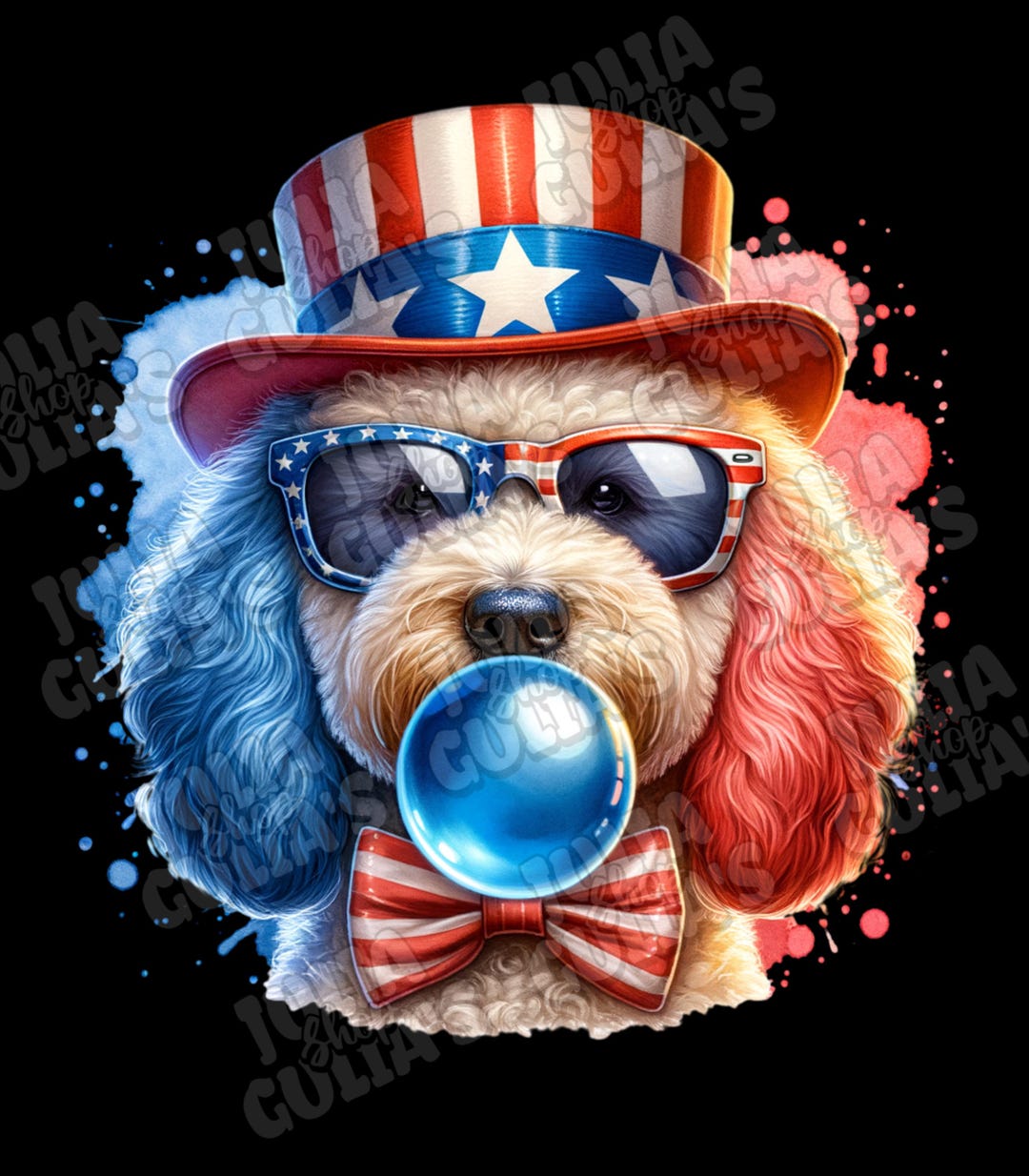 Goldendoodle PNG, 4th of July Goldendoodle, Dog Blowing Bubble ...