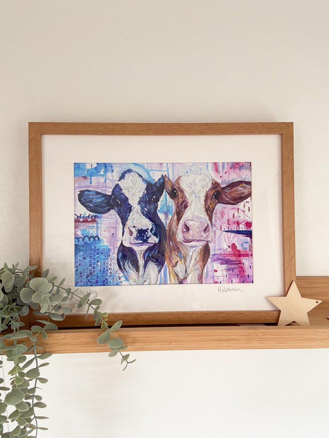 Framed Cow Art Print, Farmhouse Wall Decor, Rustic Animal Print ...
