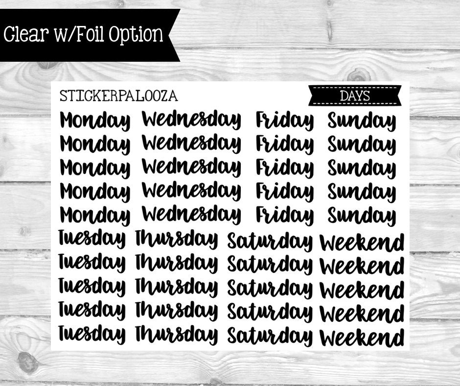 Paper, Party & Kids Removable White or Clear/Transparent Days of the ...