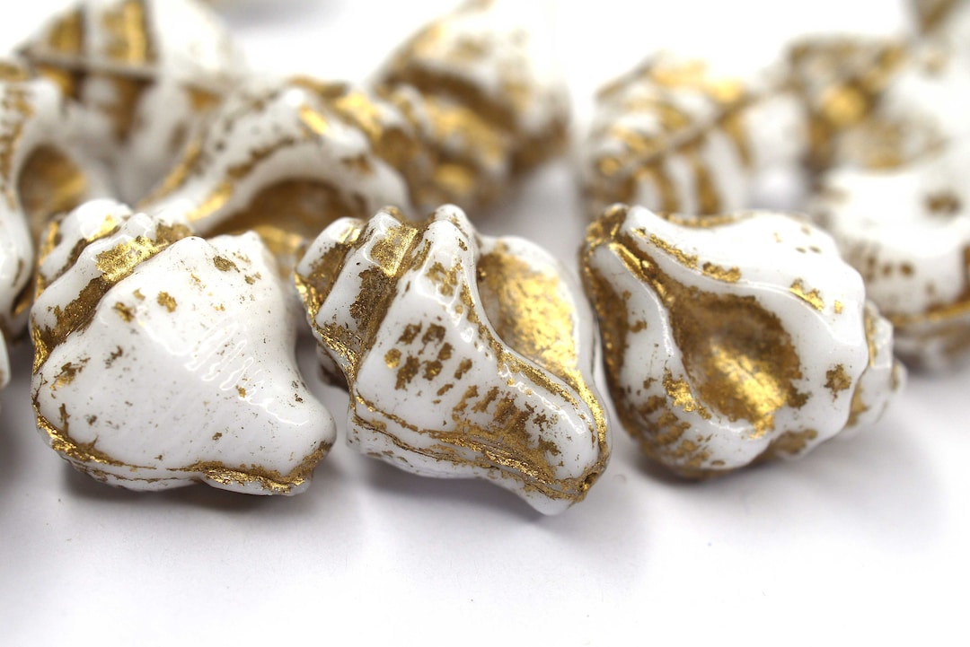 8 Alabaster White Gold Murex Shell Shell Beads, Snail Shell Bead ...