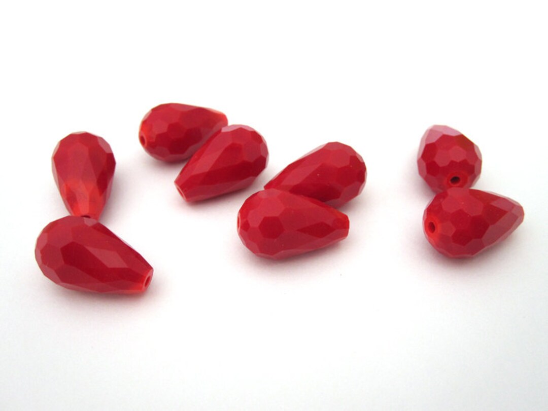 10 Faceted Teardrops Red Opaque 15 X 10 Mm - Etsy