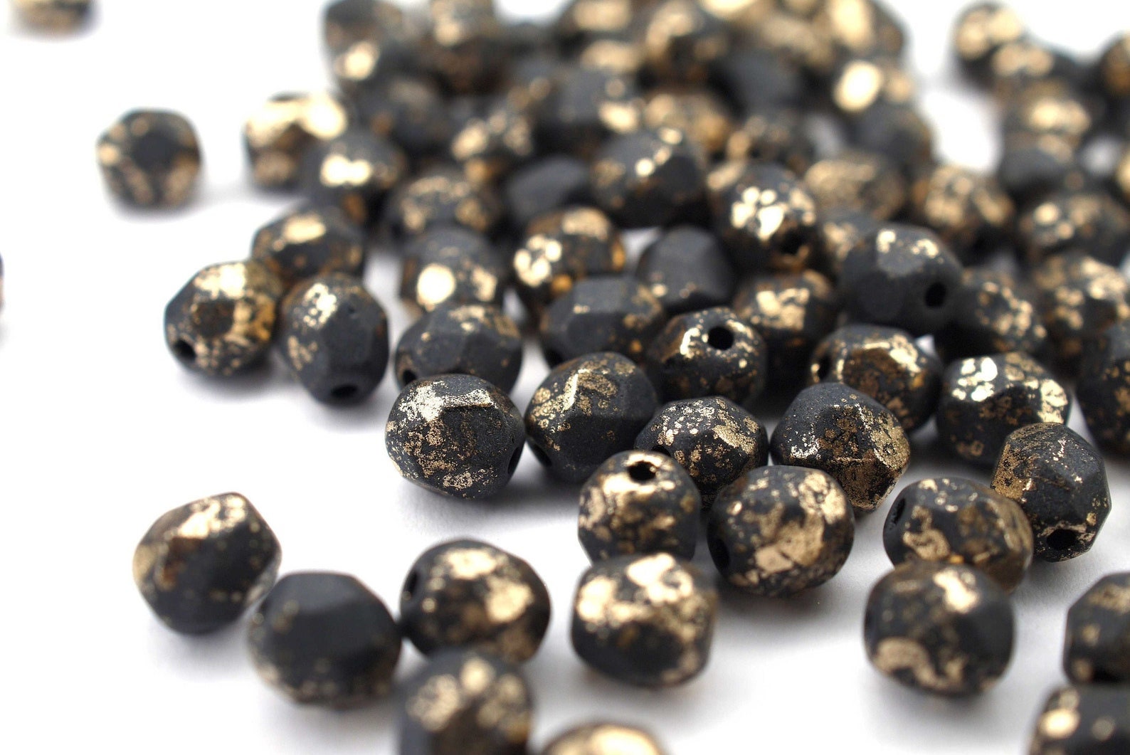 Matte Jet Gold-splash Bohemian Beads 3mm 4mm or 6mm Czech - Etsy